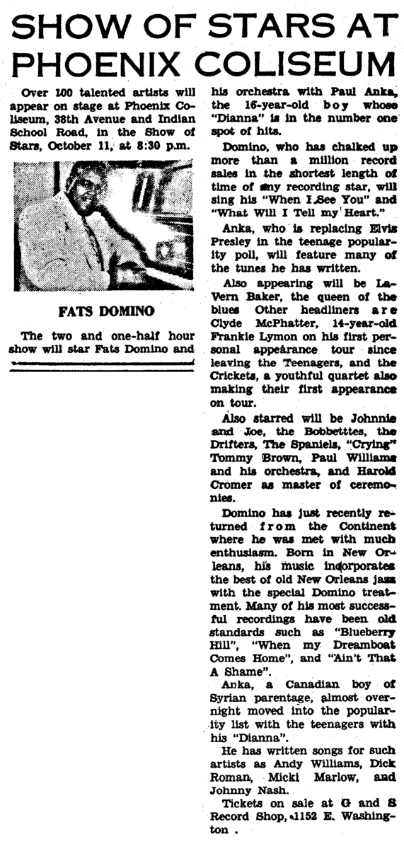 Oct 11, 1957: Buddy Holly at Phoenix Coliseum Phoenix, Arizona, United ...