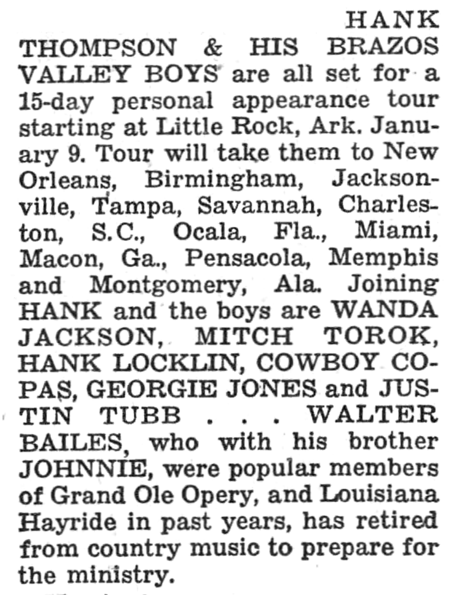 Hank Thompson Concert & Tour History | Concert Archives