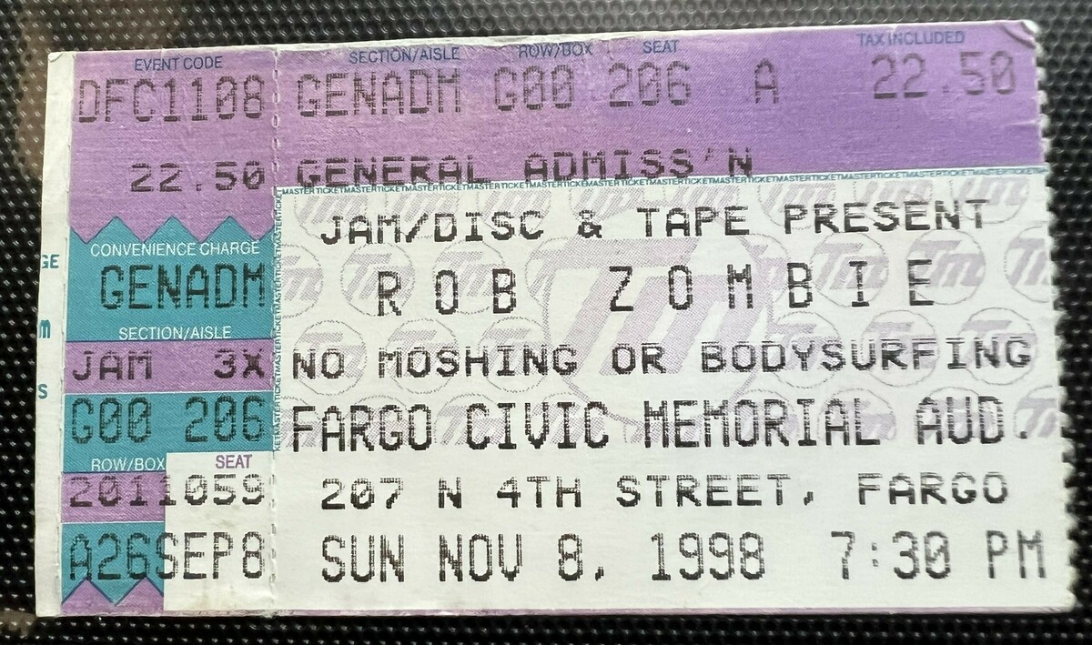 Nov 08, 1998: Rob Zombie / Fear Factory / Monster Magnet at Fargo Civic ...