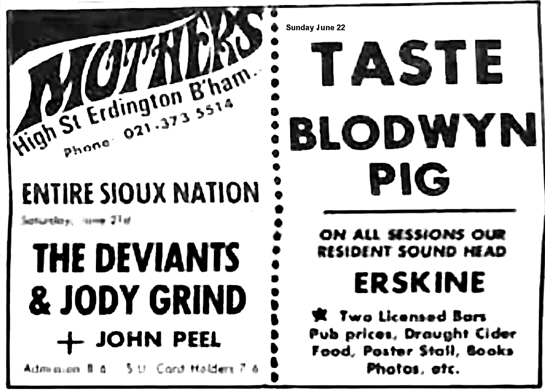 Jun 22, 1969: Taste / Blodwyn Pig at Mothers Birmingham, England ...