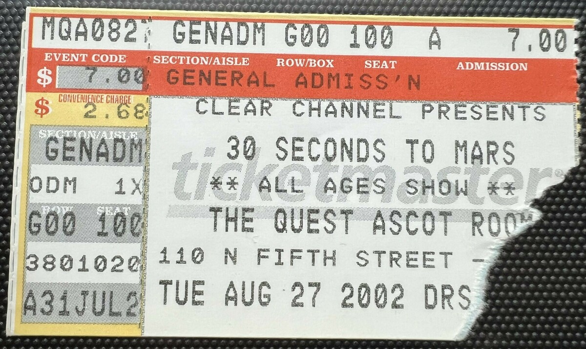 Aug 27, 2002: Thirty Seconds to Mars at The Quest - Ascot Room ...