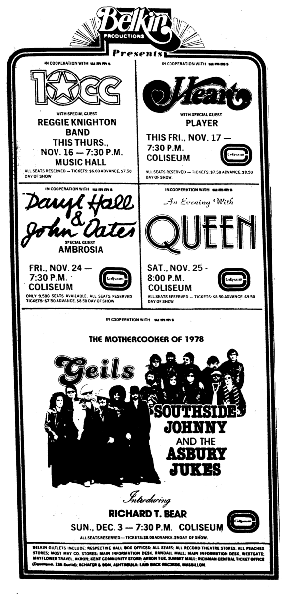 Queen's 1978 Concert & Tour History | Concert Archives