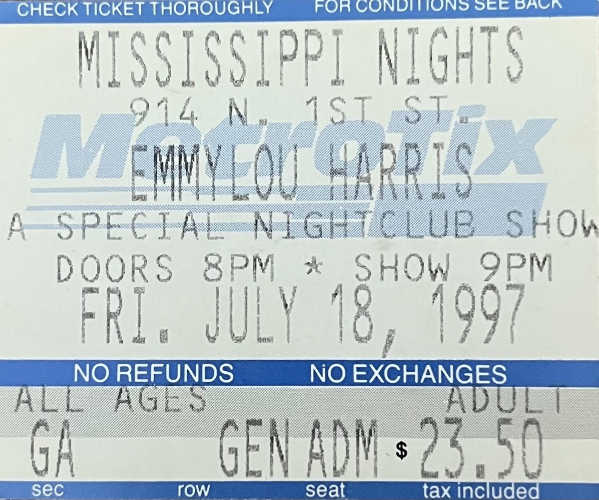 Jul 18, 1997: Emmylou Harris at Mississippi Nights St Louis, Missouri ...