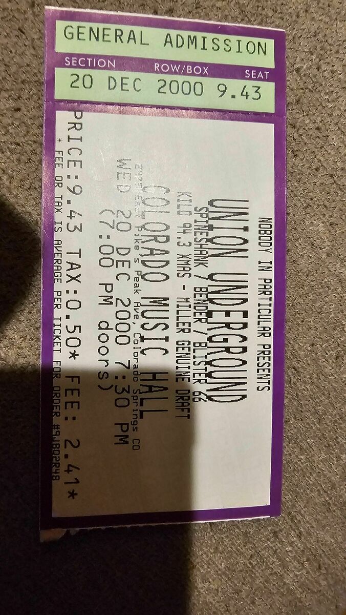 Dec 20, 2000: The Union Underground / Spineshank / Bender / Blister 66 ...