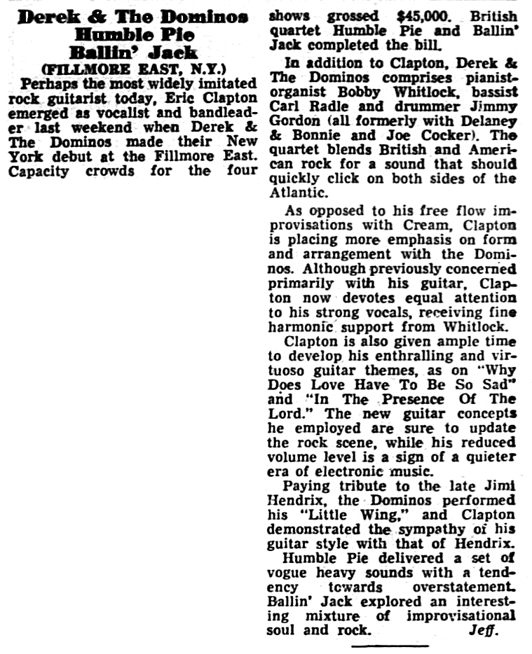 Derek and the Dominos Concert & Tour History | Concert Archives