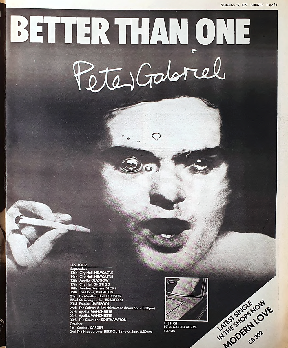Peter Gabriel's 1977 Concert & Tour History | Concert Archives
