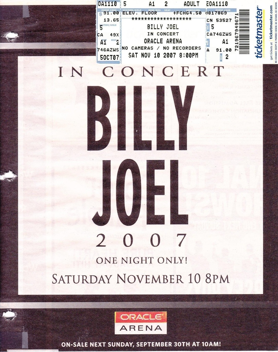 Nov 10, 2007: Billy Joel at Oakland Arena Oakland, California, United ...