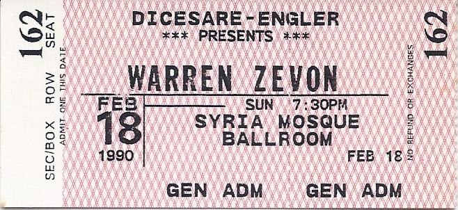 Warren Zevon Concert & Tour History | Concert Archives