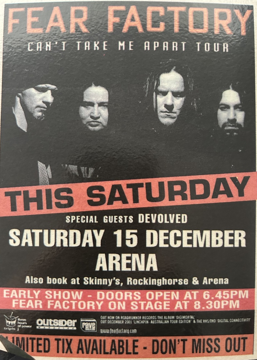 Dec 15, 2001: Fear Factory at The Brisbane Arena Brisbane, Queensland ...