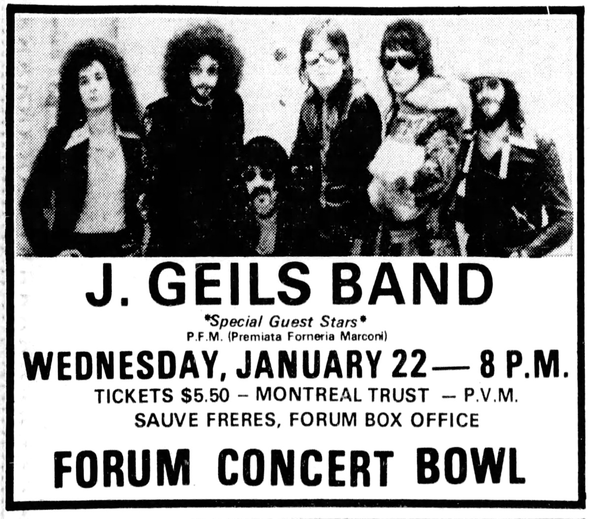 Jan 22, 1975: The J. Geils Band / PFM at Montreal Forum Montreal ...