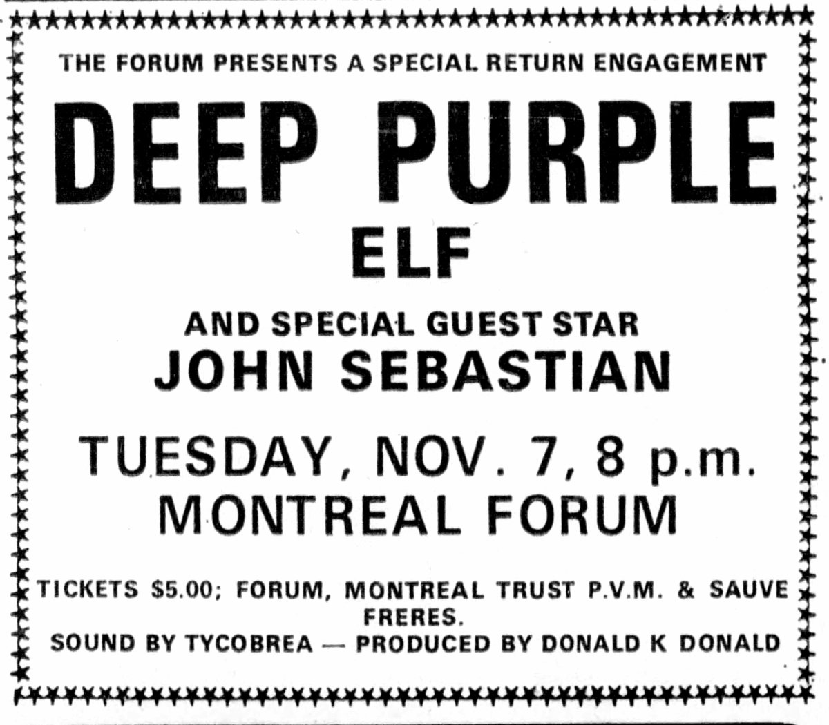 Deep Purple's 1972 Concert & Tour History | Concert Archives