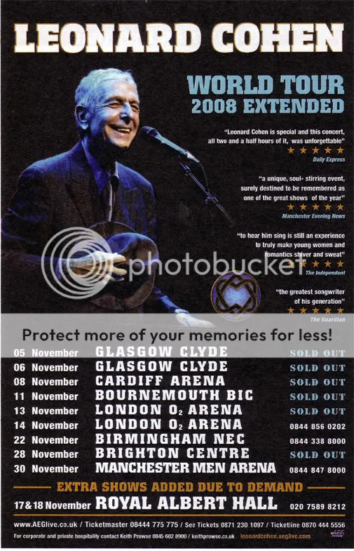 Leonard Cohen Concert & Tour History | Concert Archives