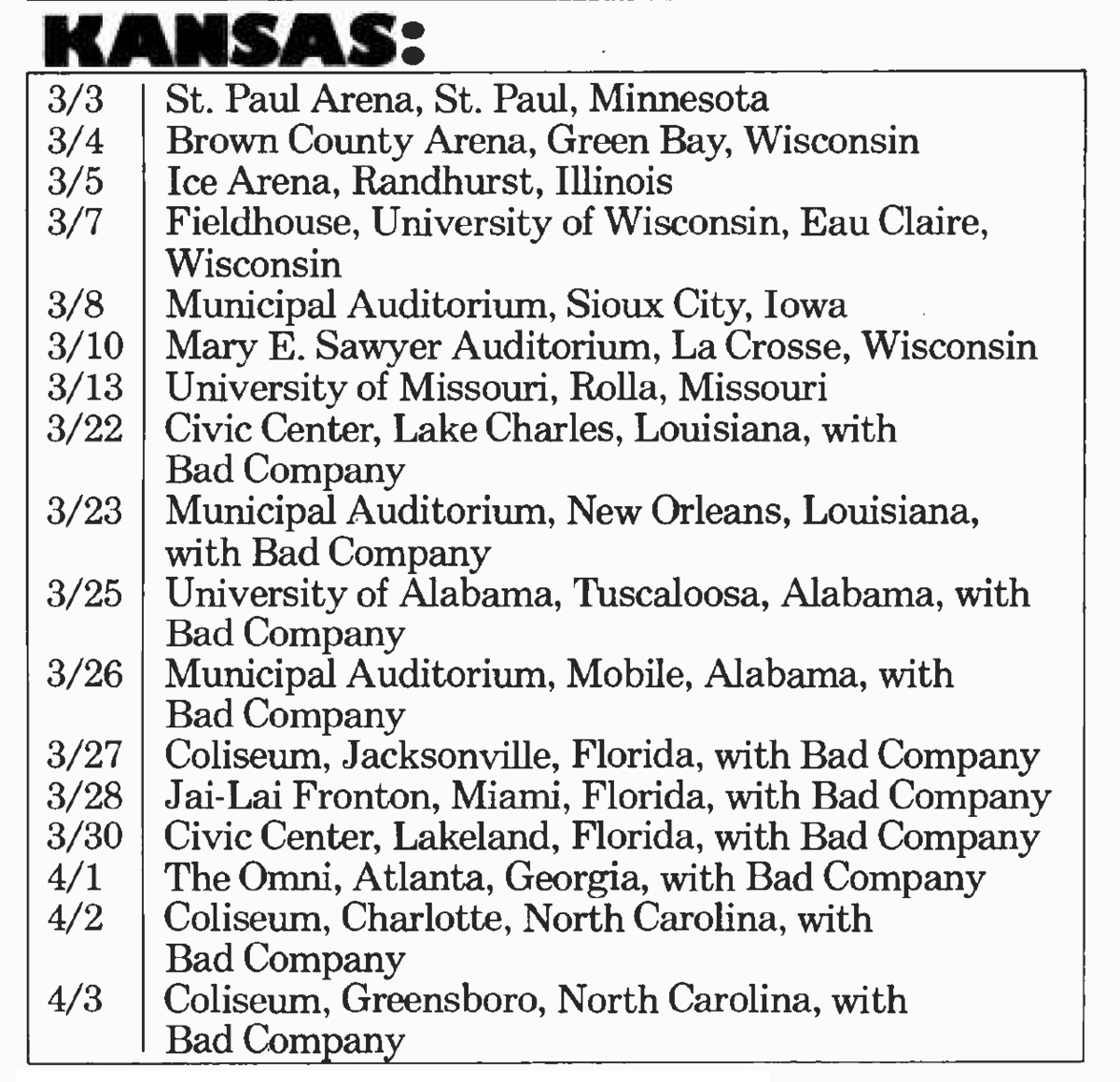 Mar 05, 1976: Kansas / Rush / Starcastle at Randhurst ice arena Mount ...