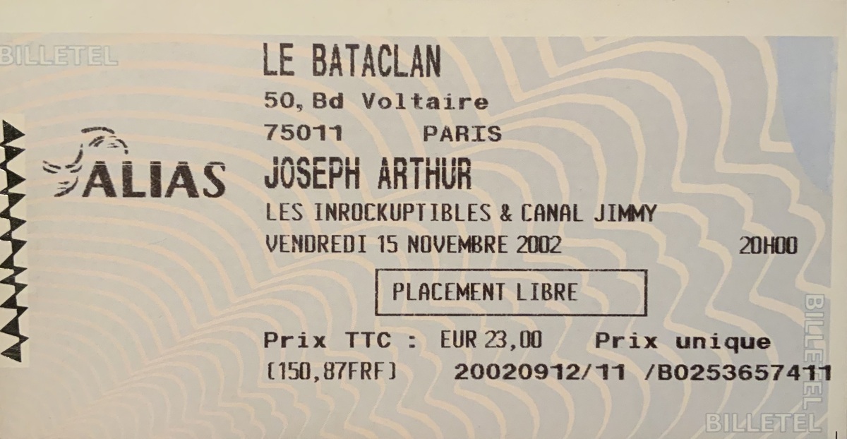 Nov 15, 2002: Joseph Arthur at Le Bataclan Paris, Île-de-France, France ...