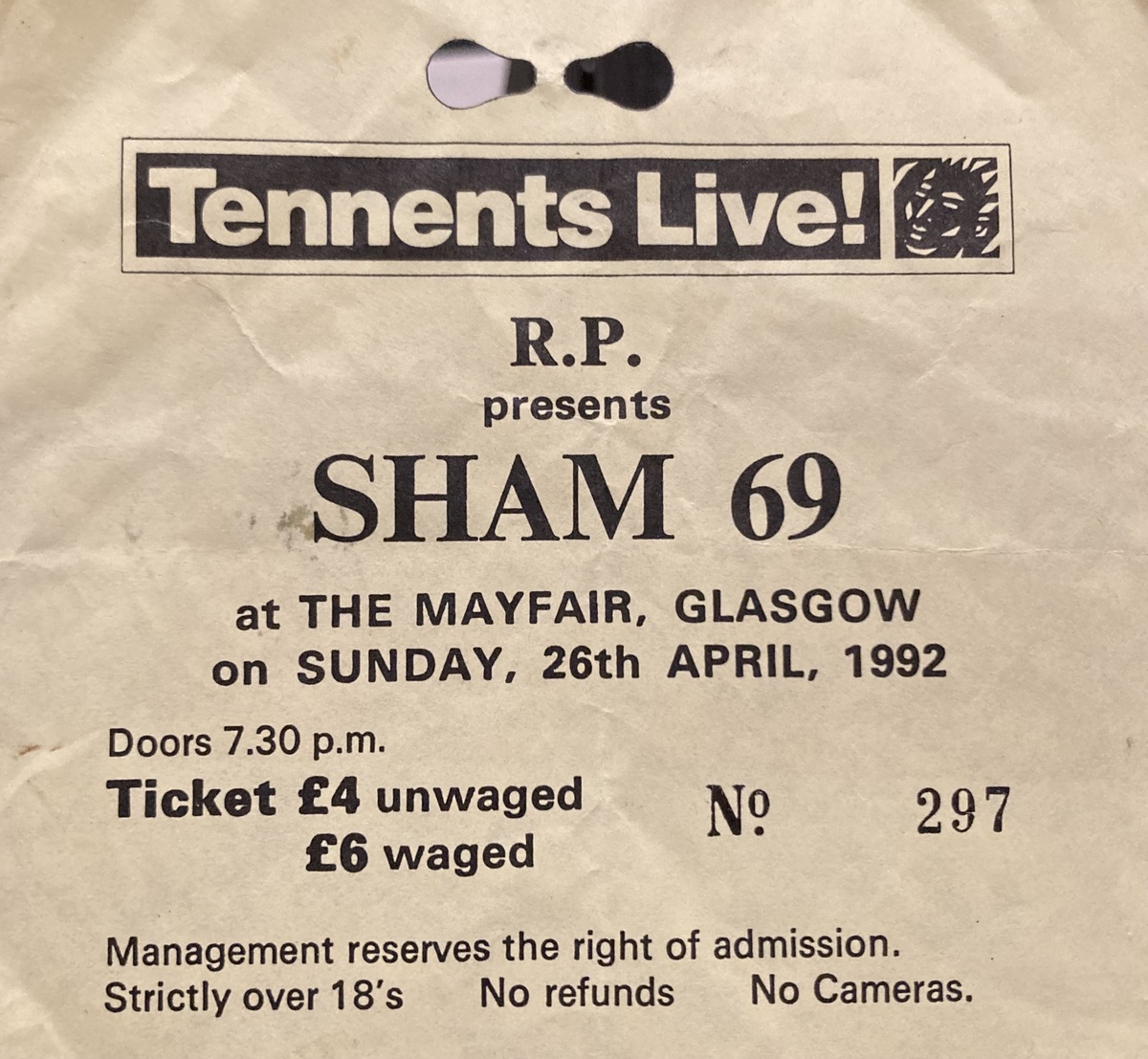 Apr 26, 1992: Sham 69 at The Mayfair Glasgow, Scotland, United Kingdom ...
