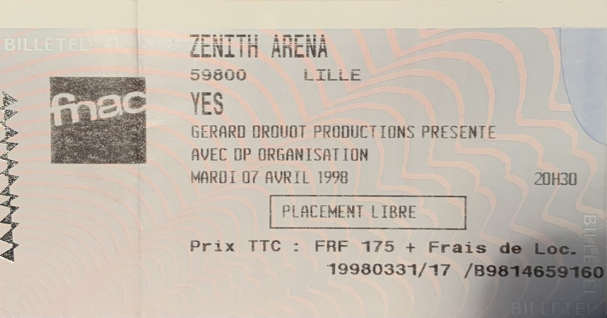 Apr 07, 1998: Yes at Zénith Arena de Lille Lille, Hauts-de-France ...