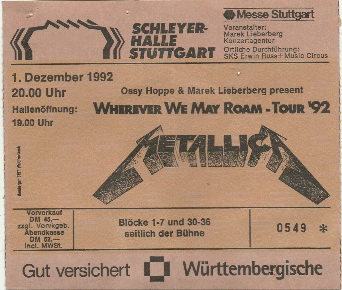 Metallica's 1992 Concert & Tour History | Concert Archives