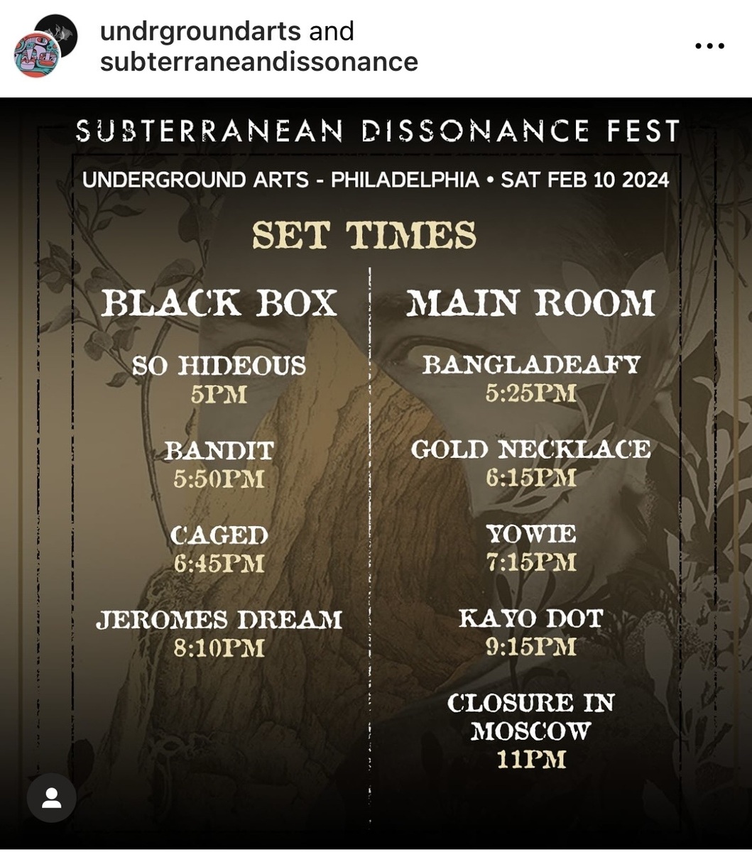 Feb 10, 2024: Subterranean Dissonance Fest (Day 2 of 2) at Underground ...