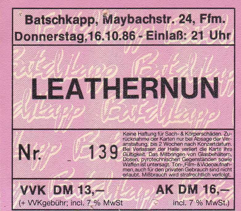 The Leather Nun Concert & Tour History | Concert Archives