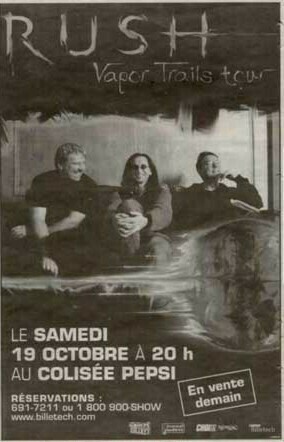 Oct 19, 2002: Rush at Colisée Pepsi Québec, Quebec, Canada | Concert ...