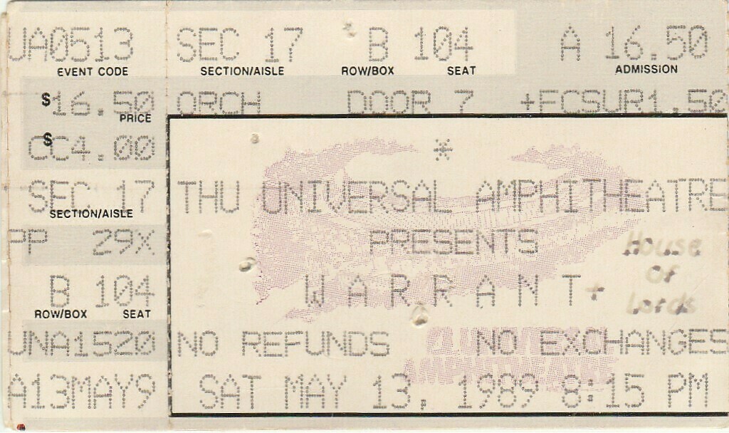 Warrant S 1989 Concert Tour History Concert Archives