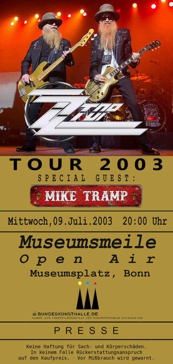 Jul 09, 2003: ZZ Top / Mike Tramp at Museumsmeile Bonn, North Rhine ...