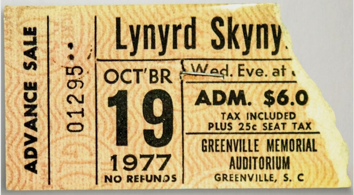Oct 19, 1977: Lynyrd Skynyrd at Greenville Memorial Auditorium ...