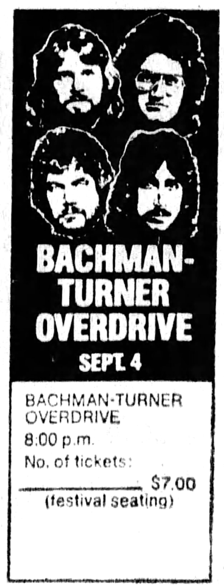Sep 04, 1976: Bachman-Turner Overdrive at PNE Coliseum Vancouver, British Columbia, Canada ...
