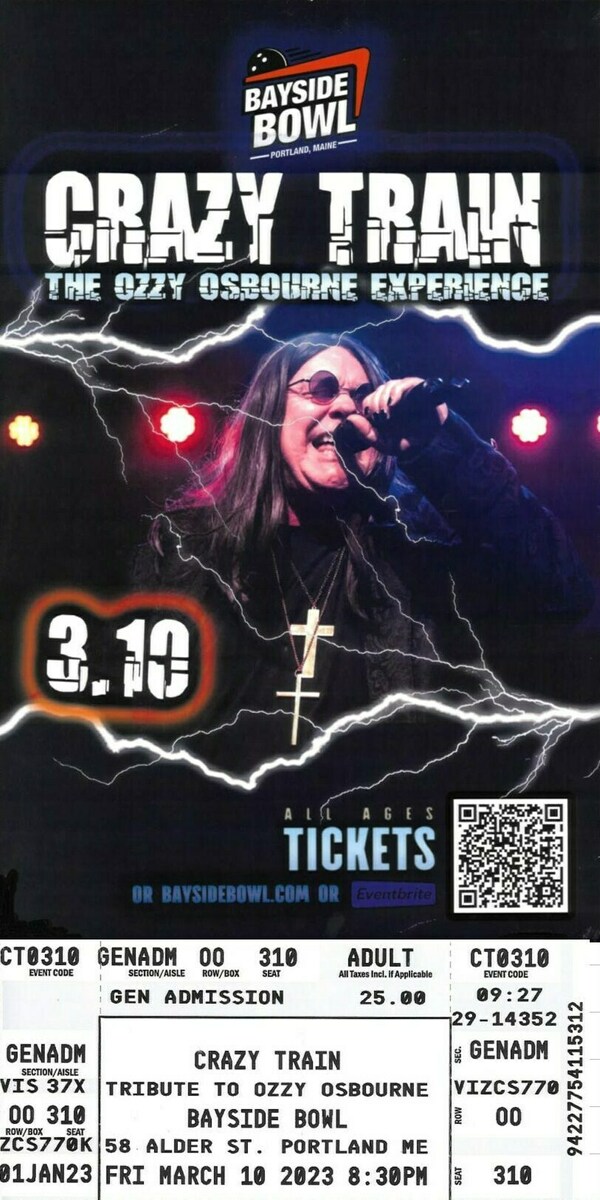 Mar 10, 2023: Crazy Train - Trib. to Ozzy Osbourne (MA) at Bayside Bowl ...
