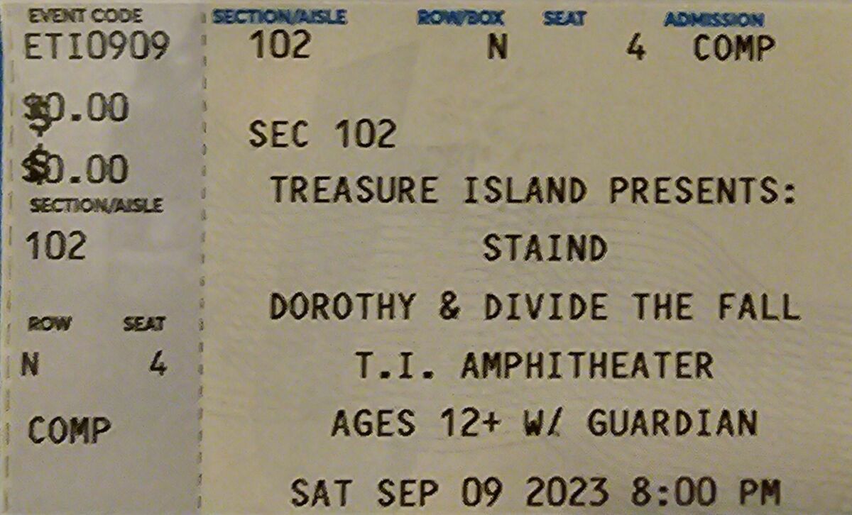Sep 09, 2023: Staind / Divide The Fall / Dorothy at Treasure Island ...