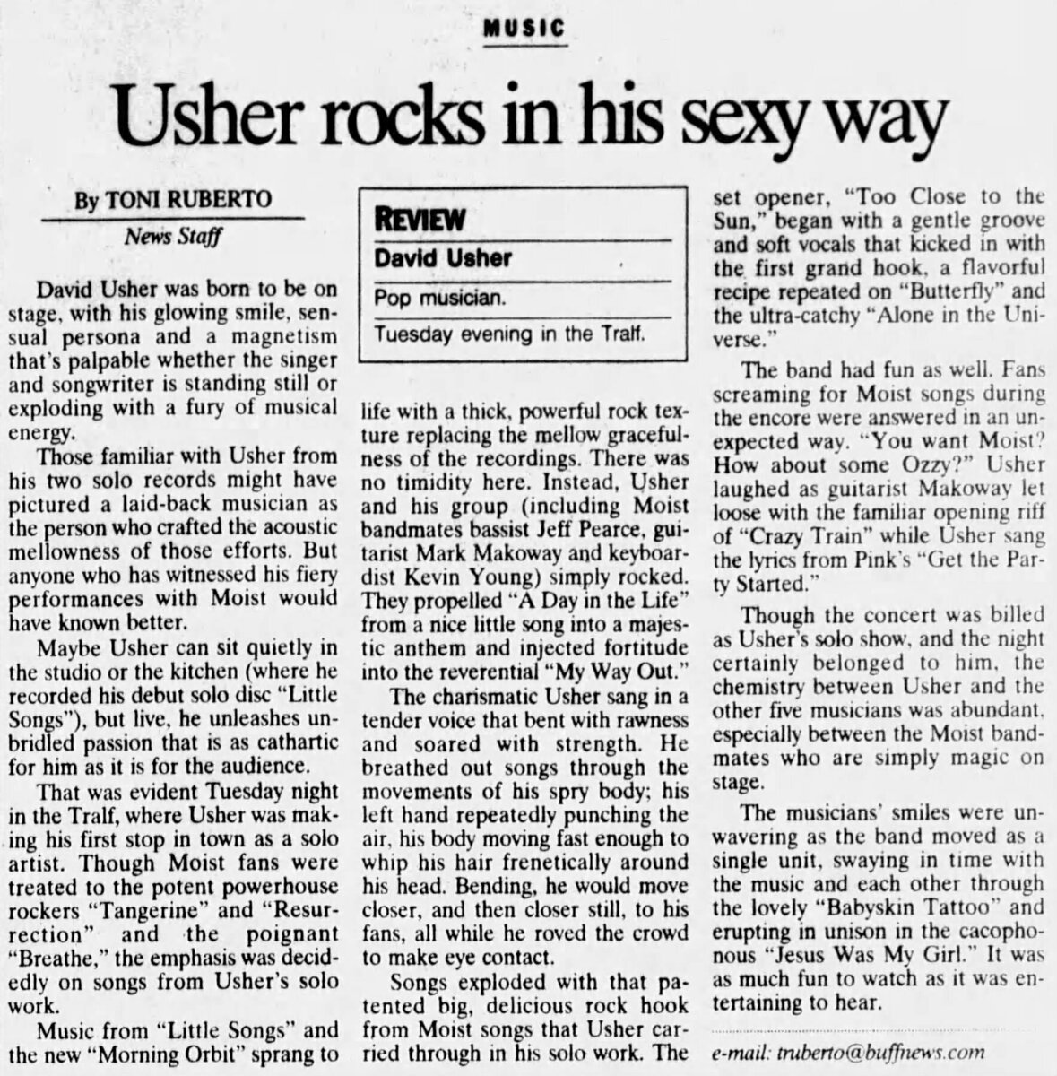 David Usher Concert & Tour History | Concert Archives