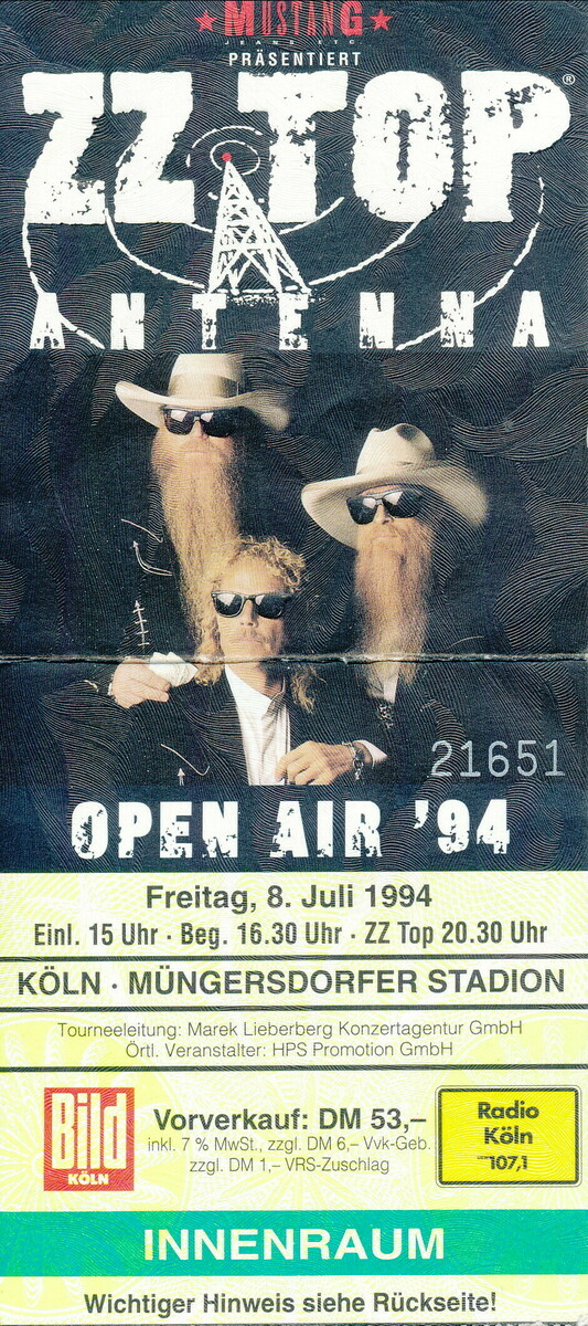 ZZ Top's 1994 Concert & Tour History | Concert Archives