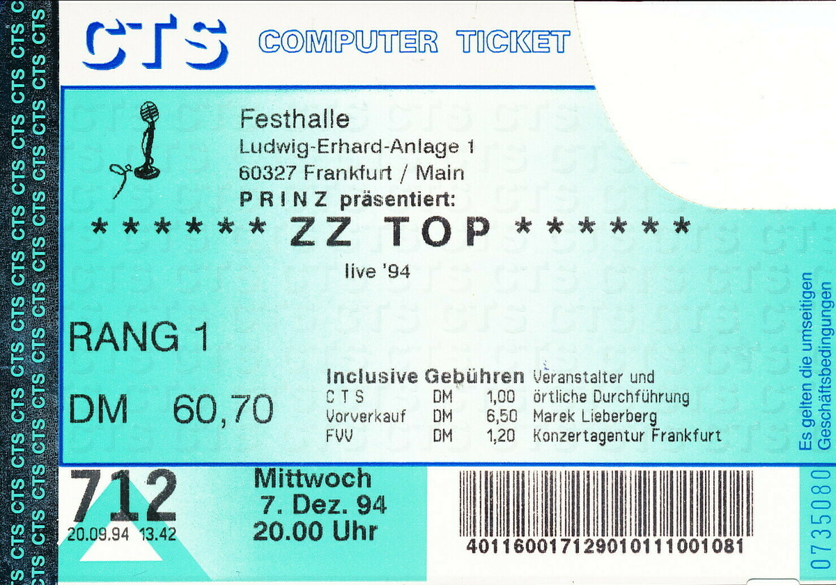 ZZ Top's 1994 Concert & Tour History | Concert Archives