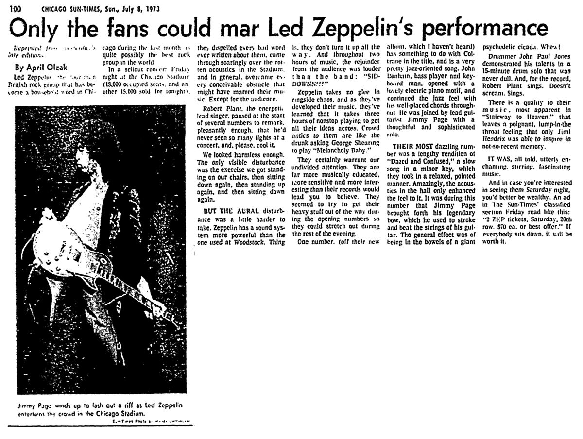 Led Zeppelin's 1973 Concert & Tour History | Concert Archives