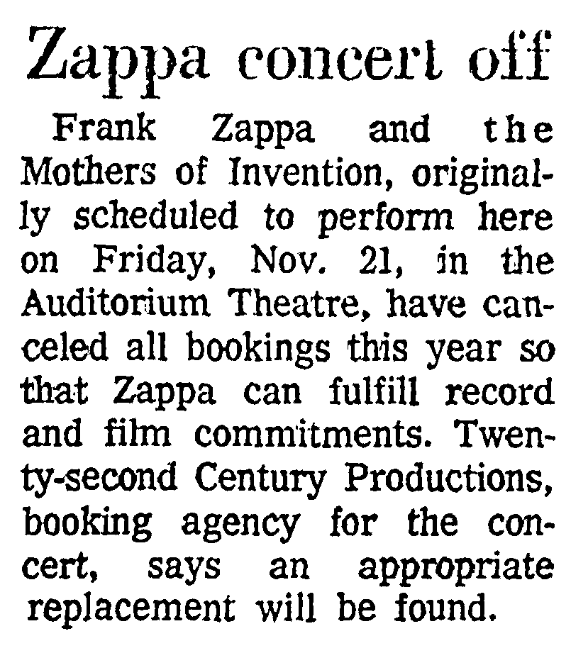 Frank Zappa Concert & Tour History | Concert Archives
