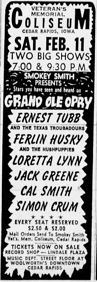 Feb 11, 1967: Jack Greene / Simon crum / Cal Smith / Ernest Tubb & the ...