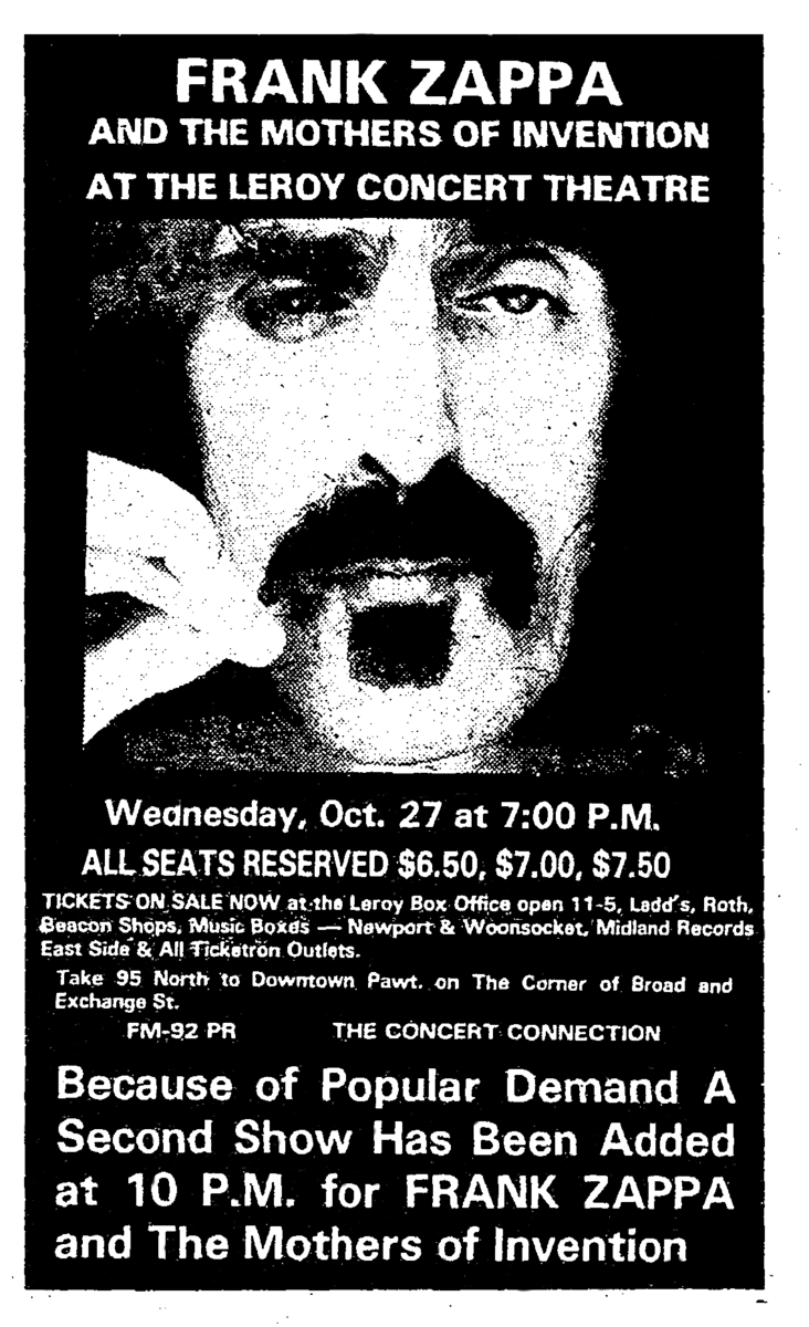 Frank Zappa Concert & Tour History | Concert Archives