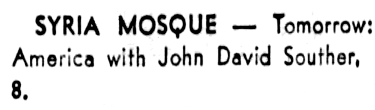 Feb 21, 1973: America / John David Souther at Syria Mosque Pittsburgh ...
