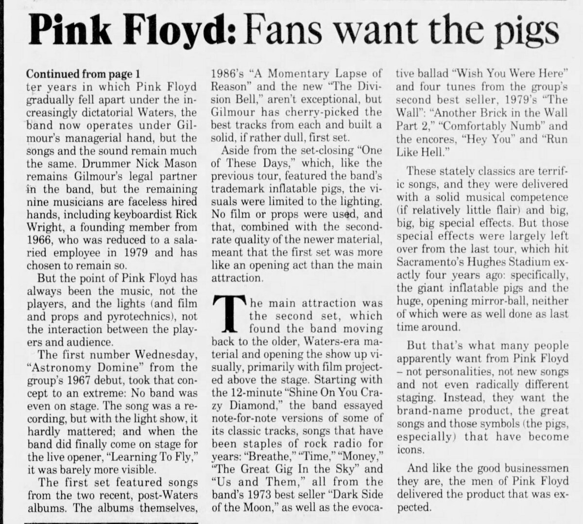 Pink Floyd's 1994 Concert & Tour History | Concert Archives