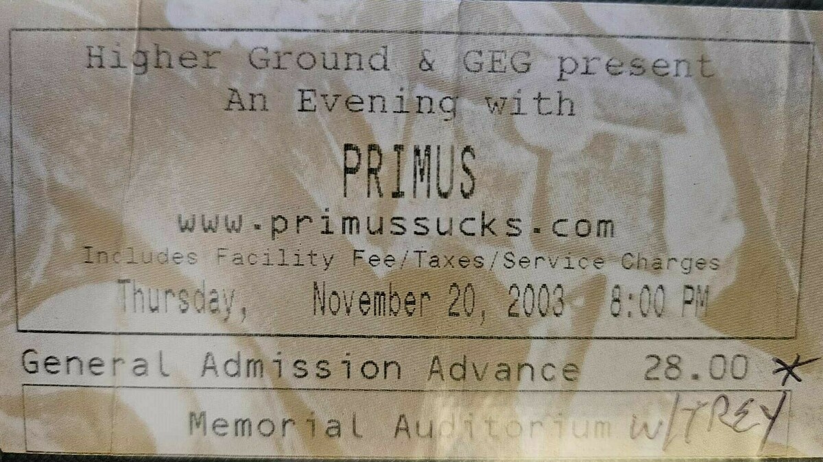 Nov 20, 2003: Primus at Memorial Auditorium Burlington, Vermont, United ...