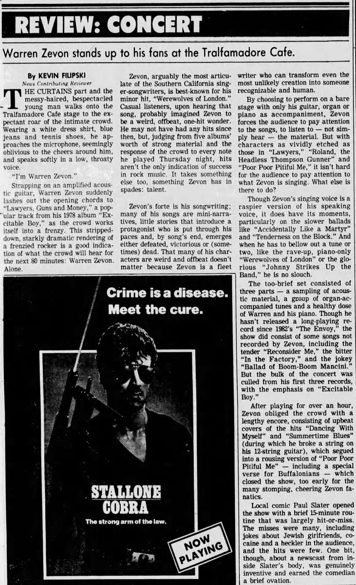 Warren Zevon Concert & Tour History | Concert Archives