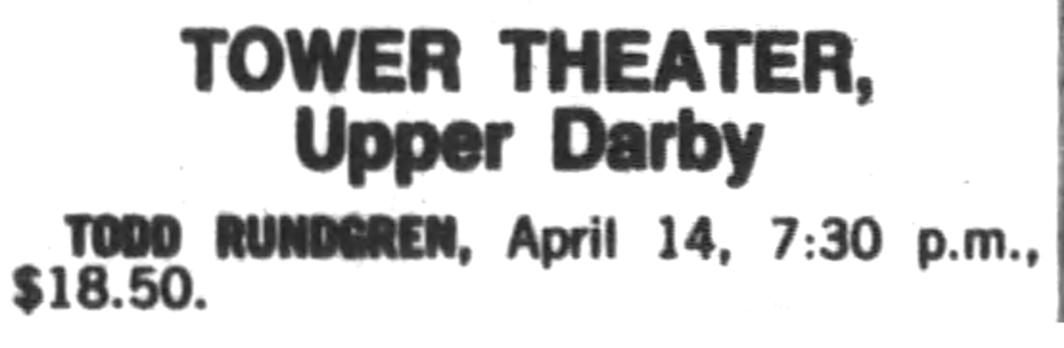 Apr 14, 1991: Todd Rundgren at Tower Theater Upper Darby, Pennsylvania ...