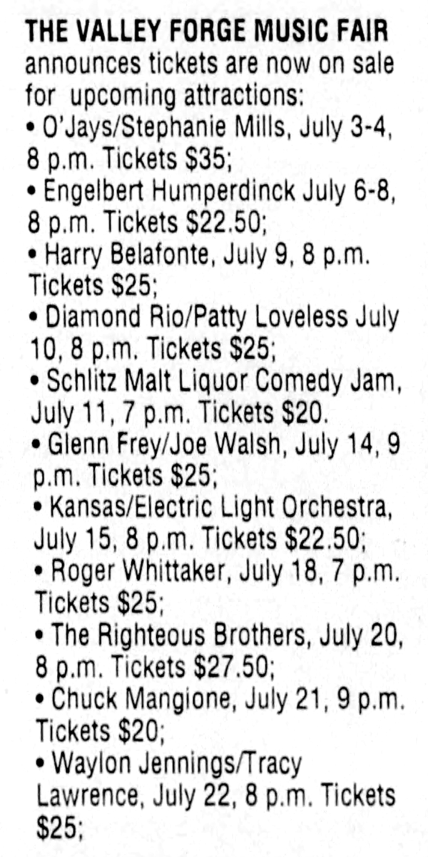 Jul 18, 1993: roger whittaker at Valley Forge Music Fair Devon ...