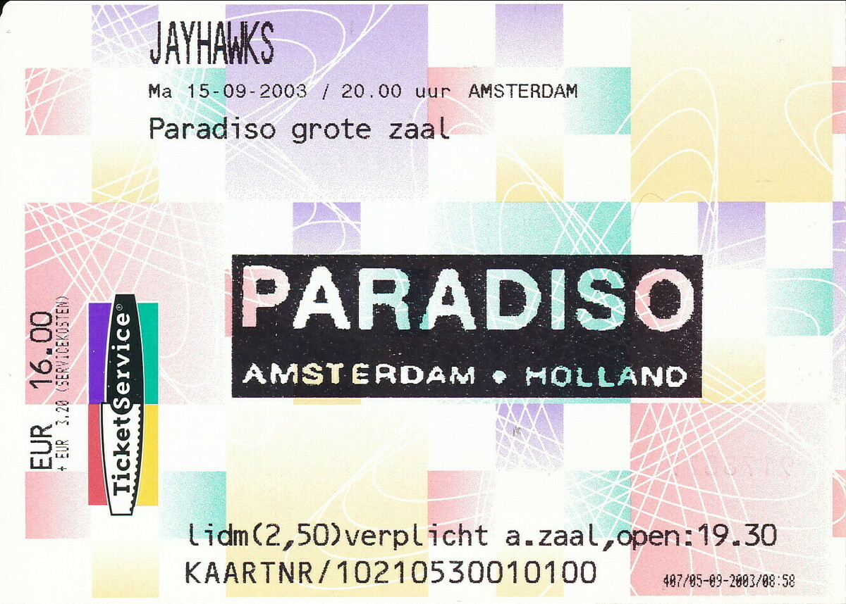 Sep 15, 2003: The Jayhawks at Paradiso Grote Zaal (Main Hall) Amsterdam ...
