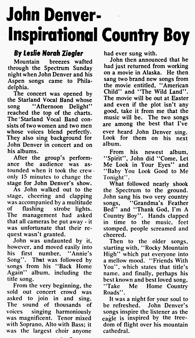 John Denver Concert & Tour History | Concert Archives