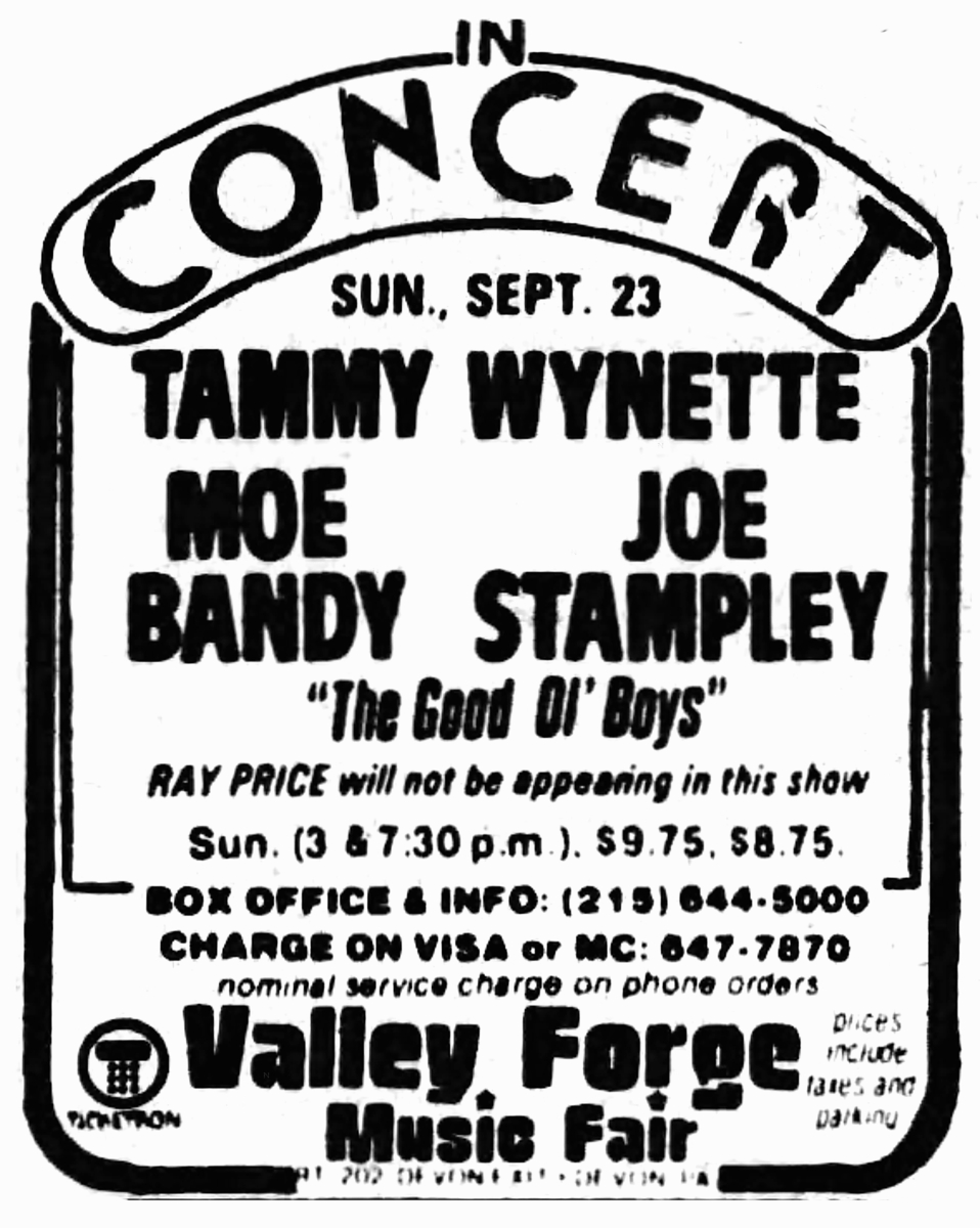 Sep 23, 1979: Tammy Wynette / moe bandy / joe stampley at Valley Forge ...