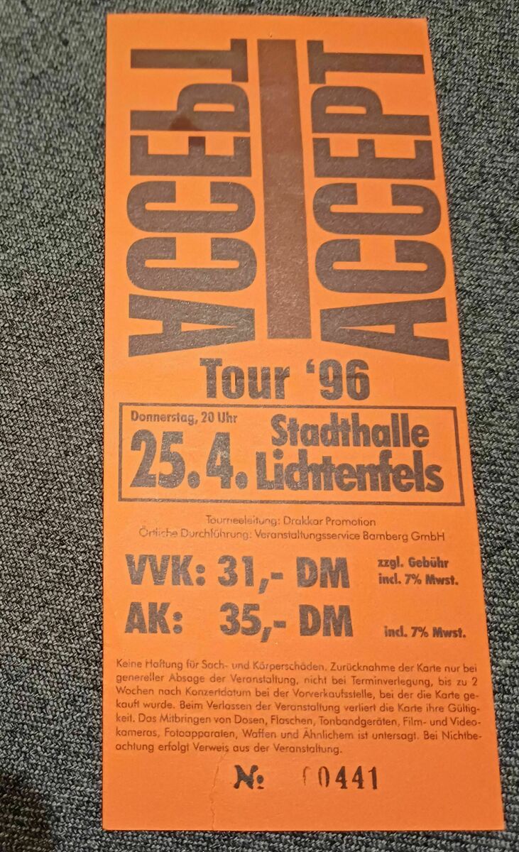 Accept's 1996 Concert & Tour History | Concert Archives