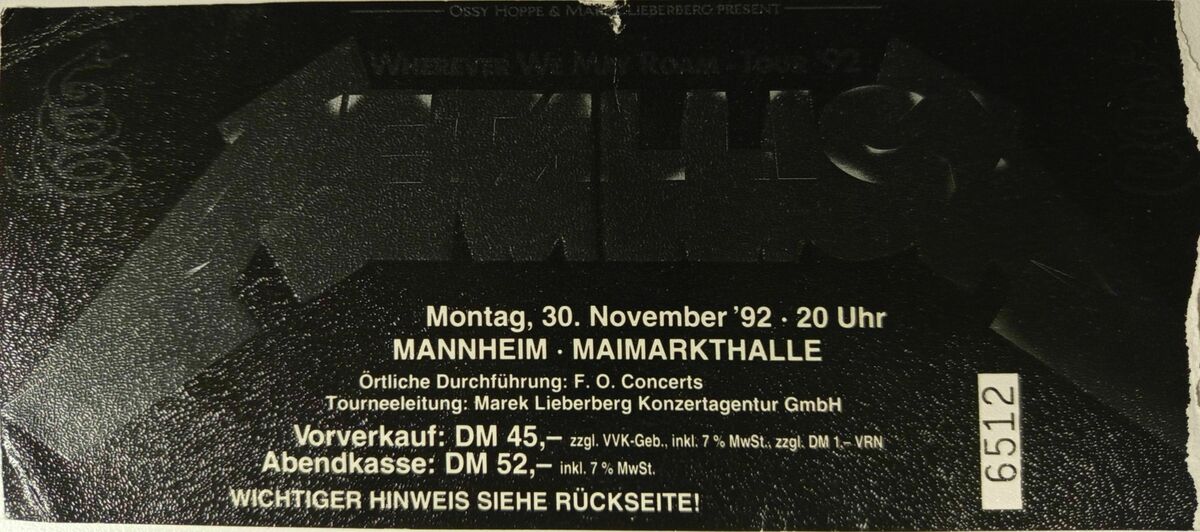 Metallica's 1992 Concert & Tour History | Concert Archives