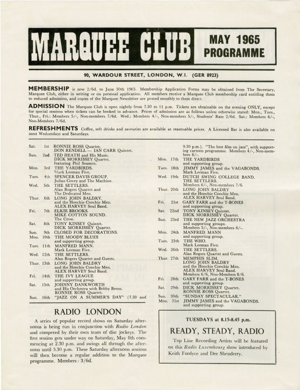Concert History of Marquee Club - Wardour Street London, England ...
